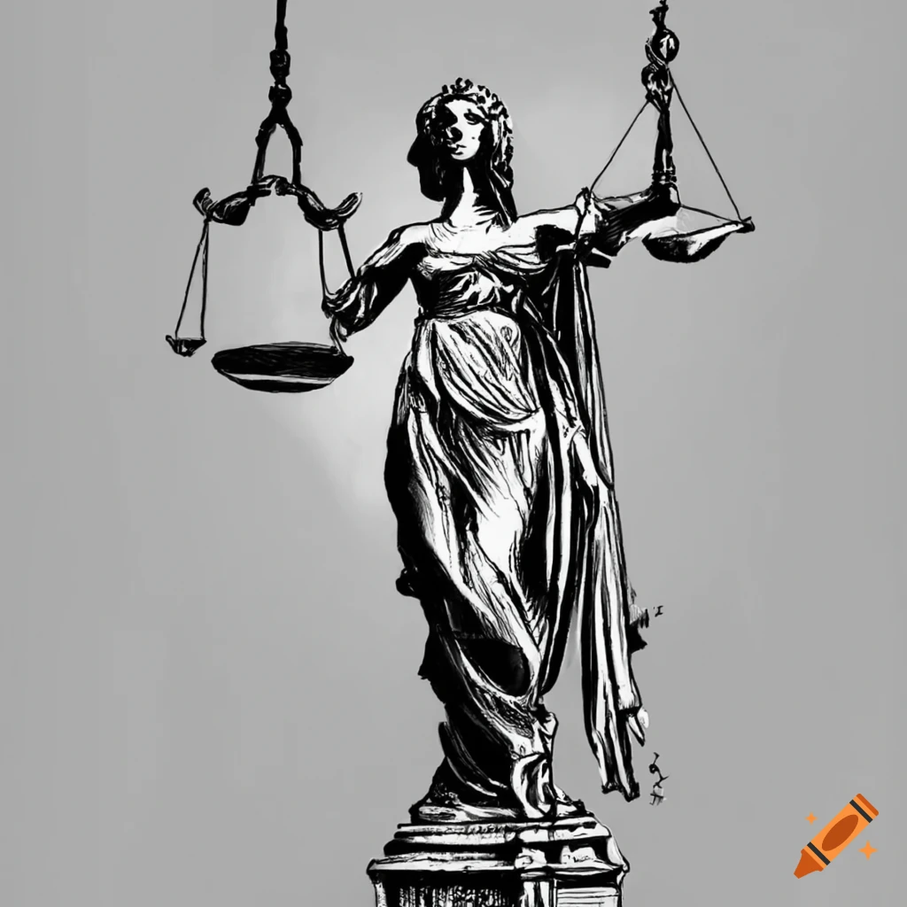 Hand drawn sketch of justice statue with masterful shading on Craiyon
