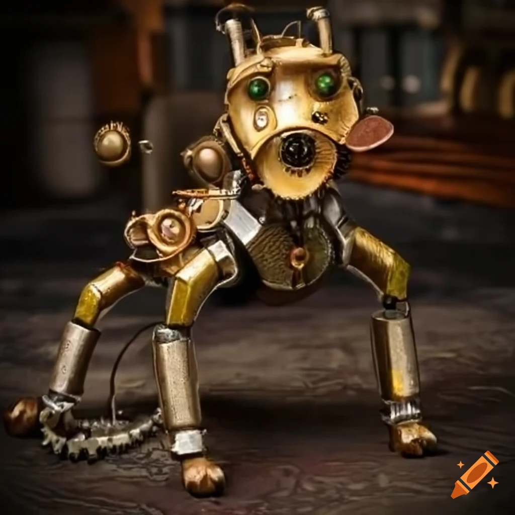 Steampunk robot dog with an old look on Craiyon