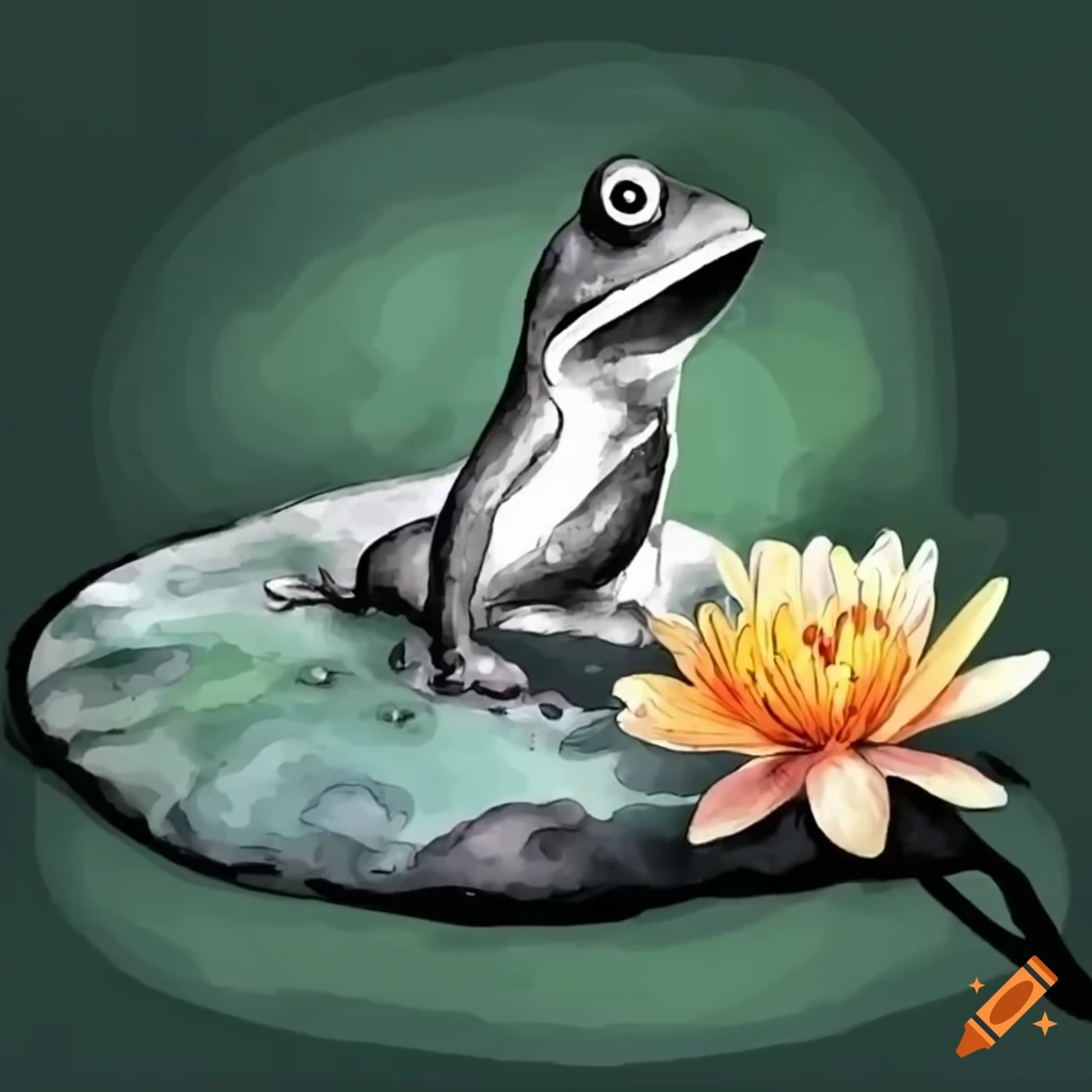 Frog singing loudly on a lily pad on Craiyon