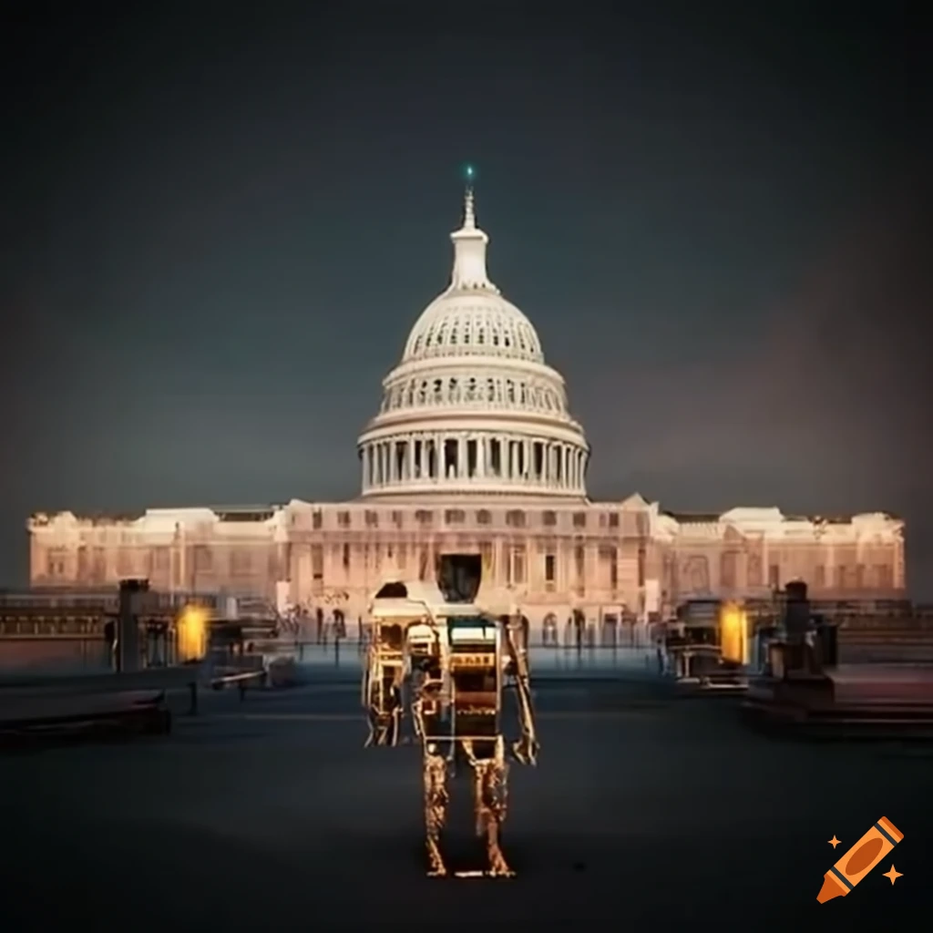 Futuristic depiction of US Congress filled with robots on Craiyon