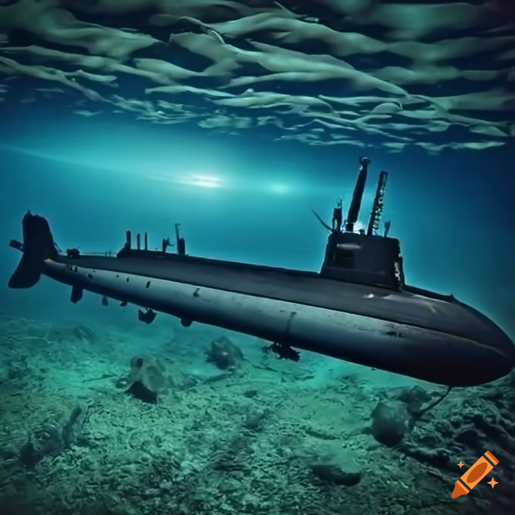 Futuristic submarine diving with an explosion in the ocean on Craiyon