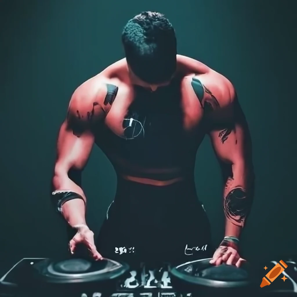 Hardstyle dj with impactful aesthetic in the gym on Craiyon