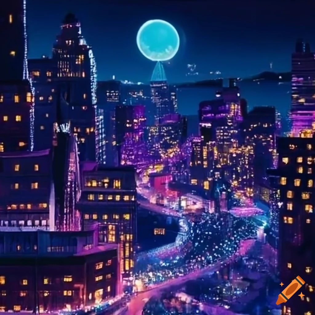 City lights at night pink panther style on Craiyon