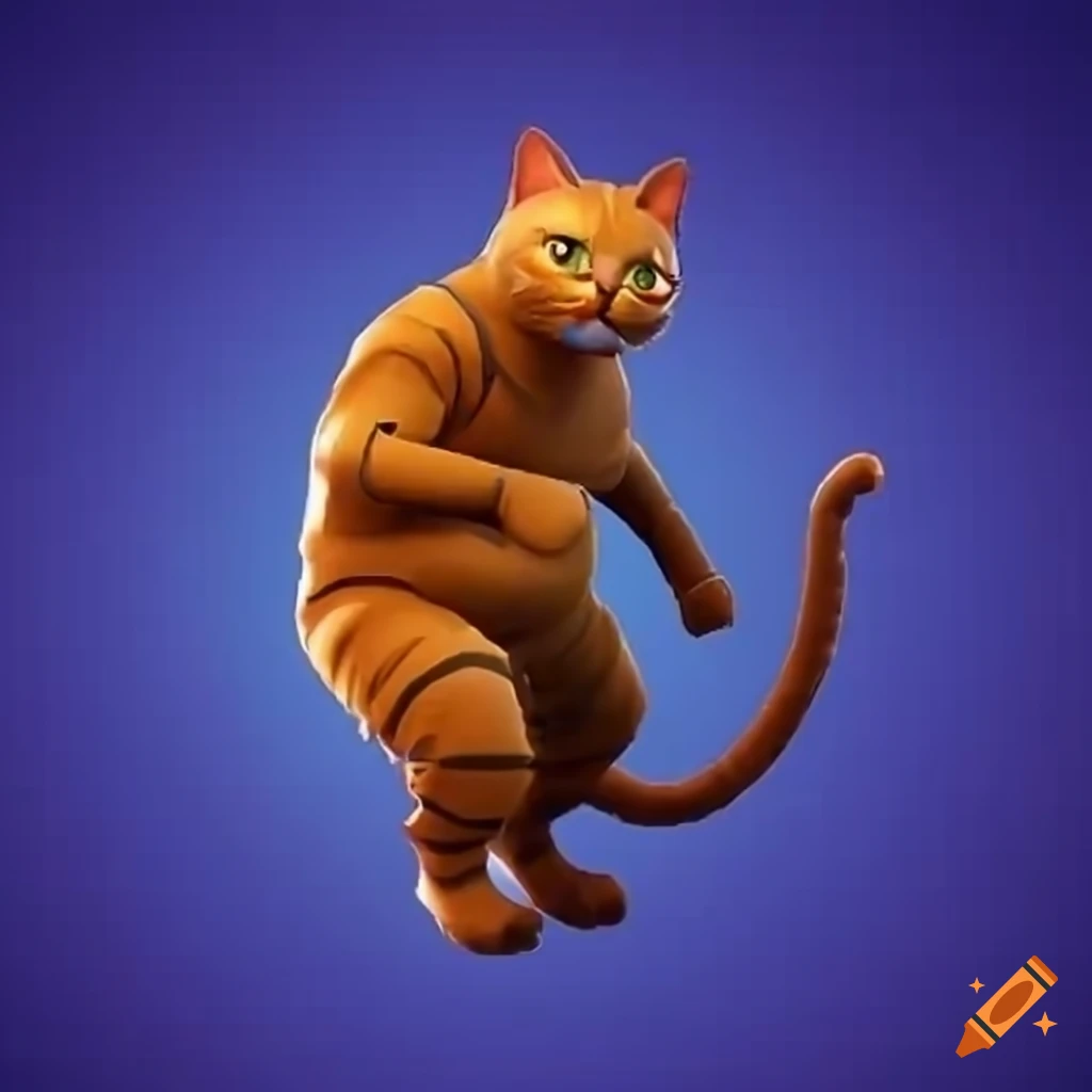 Orange kitty cat doing the 'Griddy' emote on a huge fat cat on Craiyon