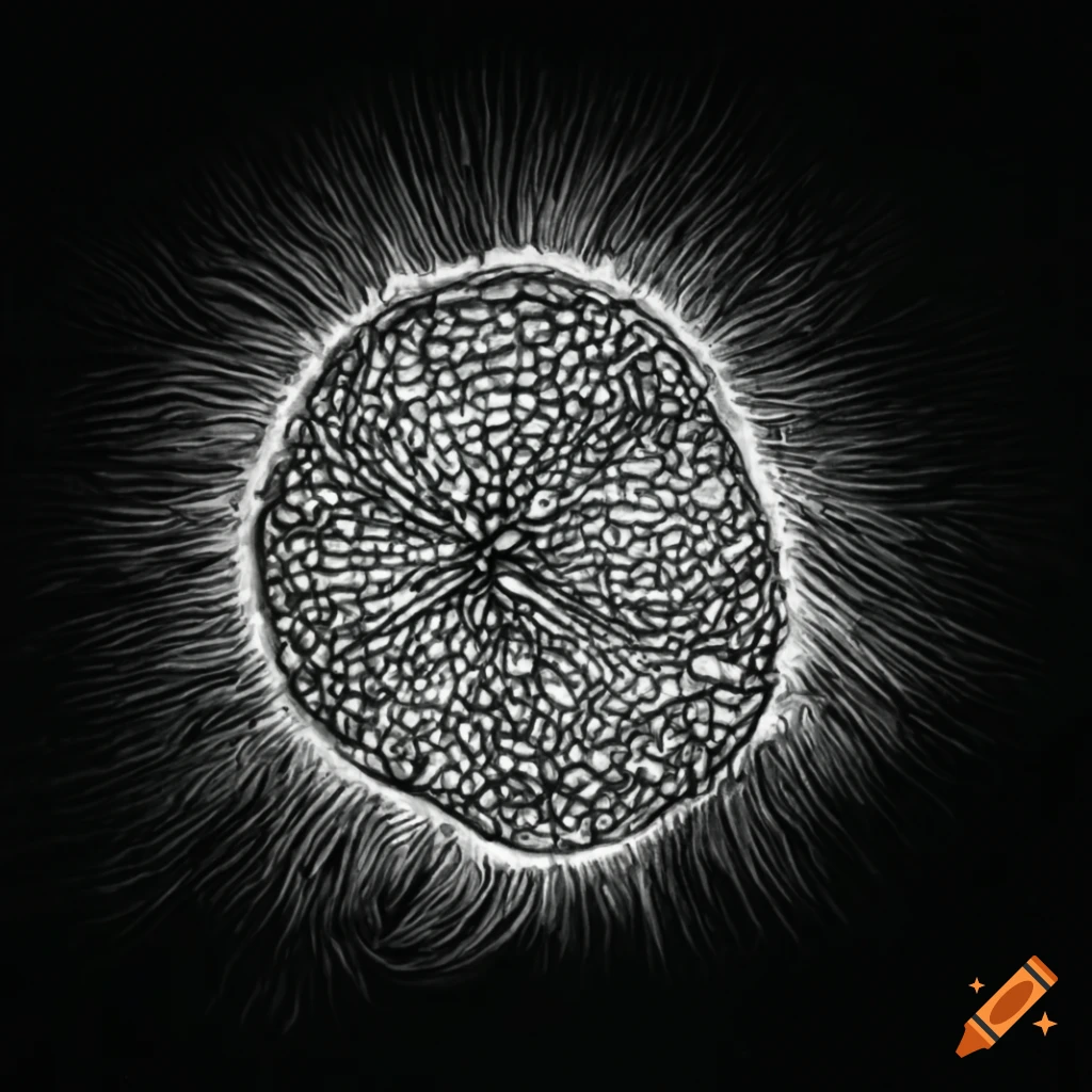 Biological tissue cells under a microscope in black and white pencil ...