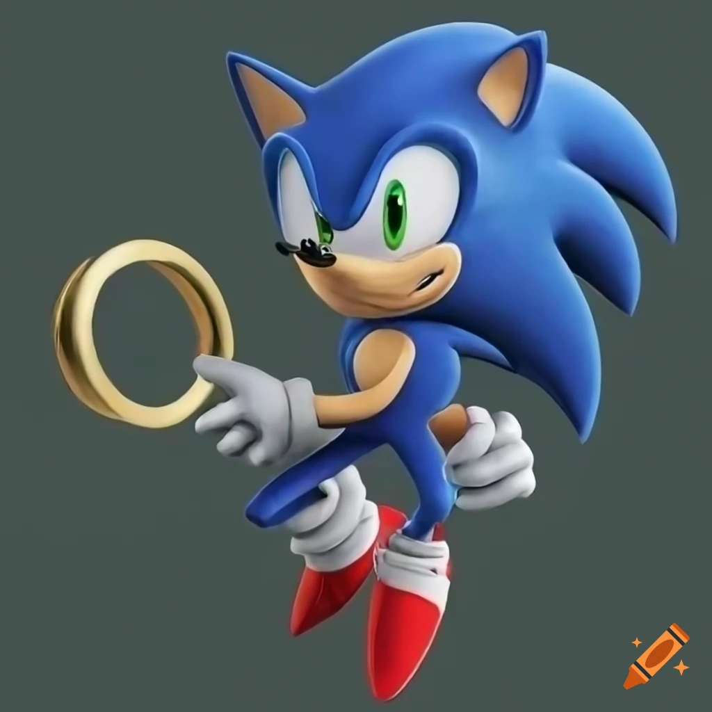Sonic the hedgehog running with rings in a video game setting on Craiyon