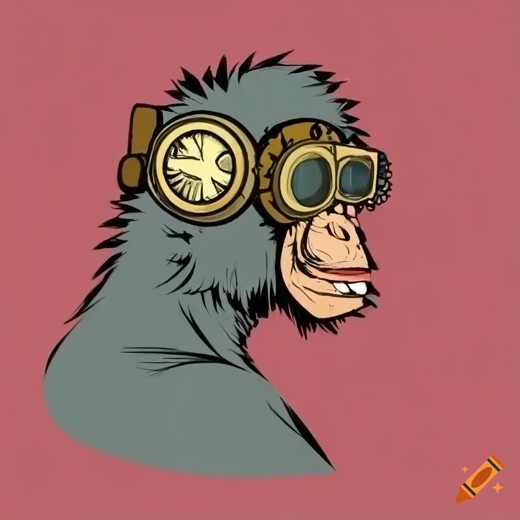 Ape wearing steampunk goggles in Marvel comic style profile portrait on ...