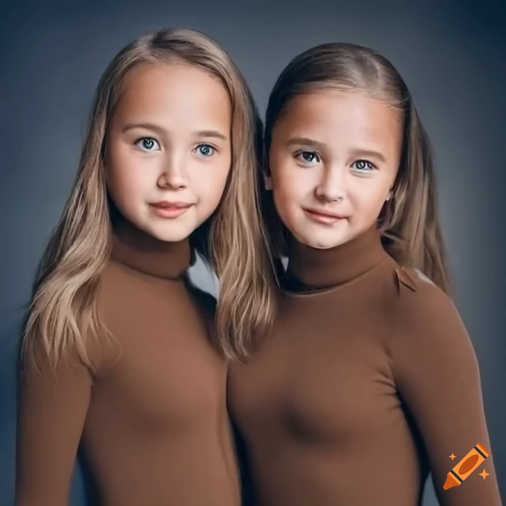 Two tween twin sisters in brown turtlenecks on Craiyon