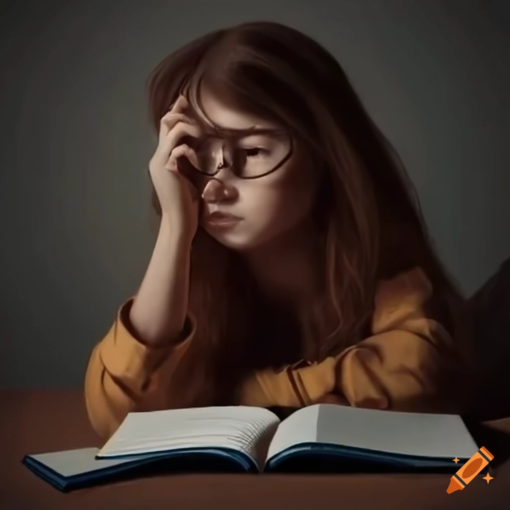 Student studying late surrounded by books in thoughtful contemplation ...