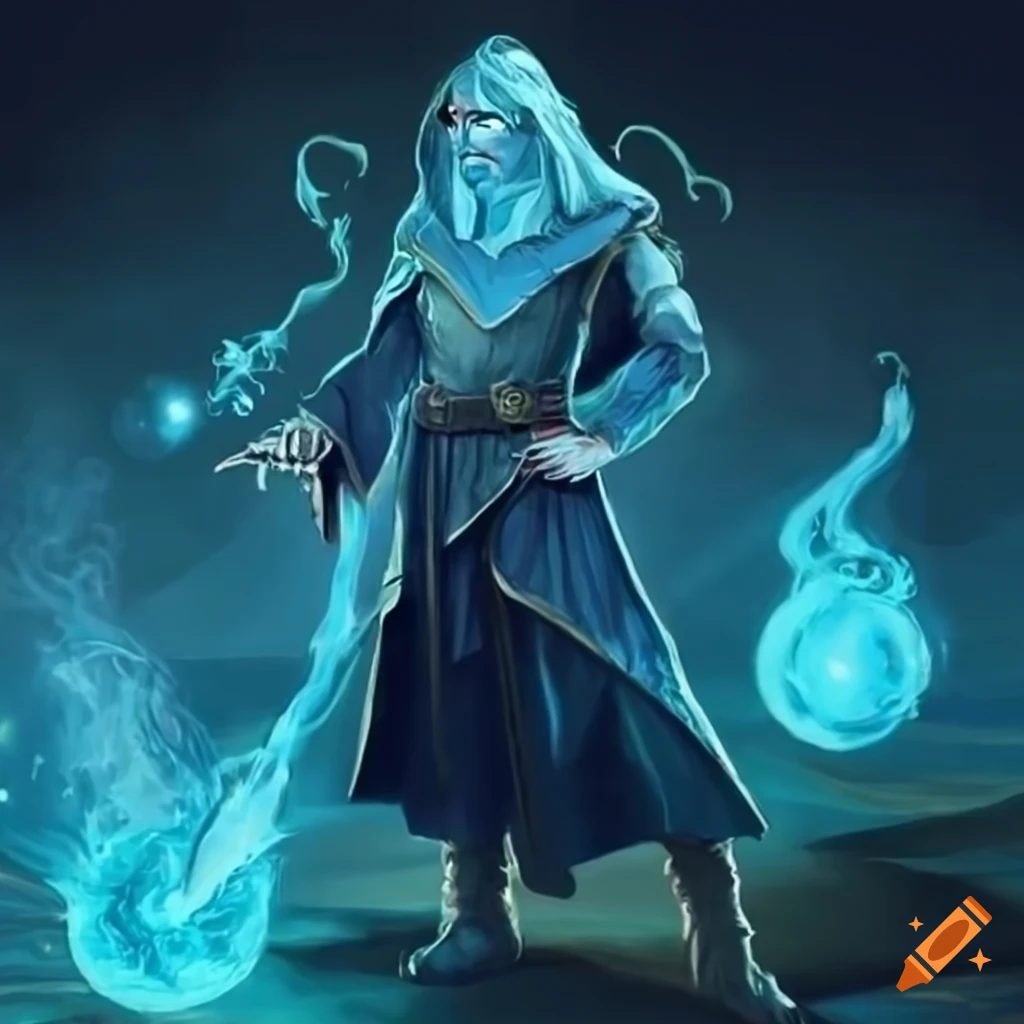 Plasmoid wizard made of water and magic elements on Craiyon