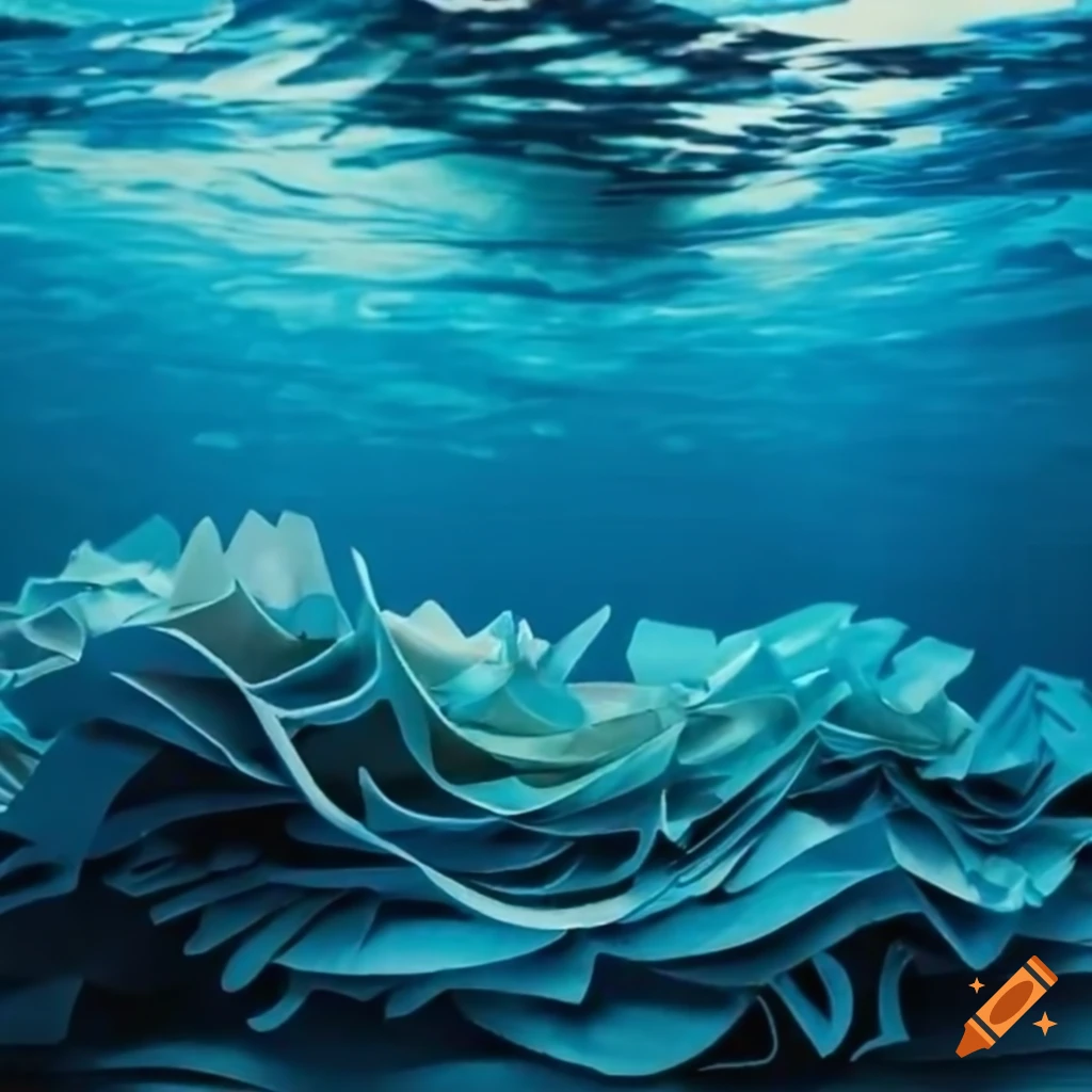 Ocean made of paper strips on Craiyon