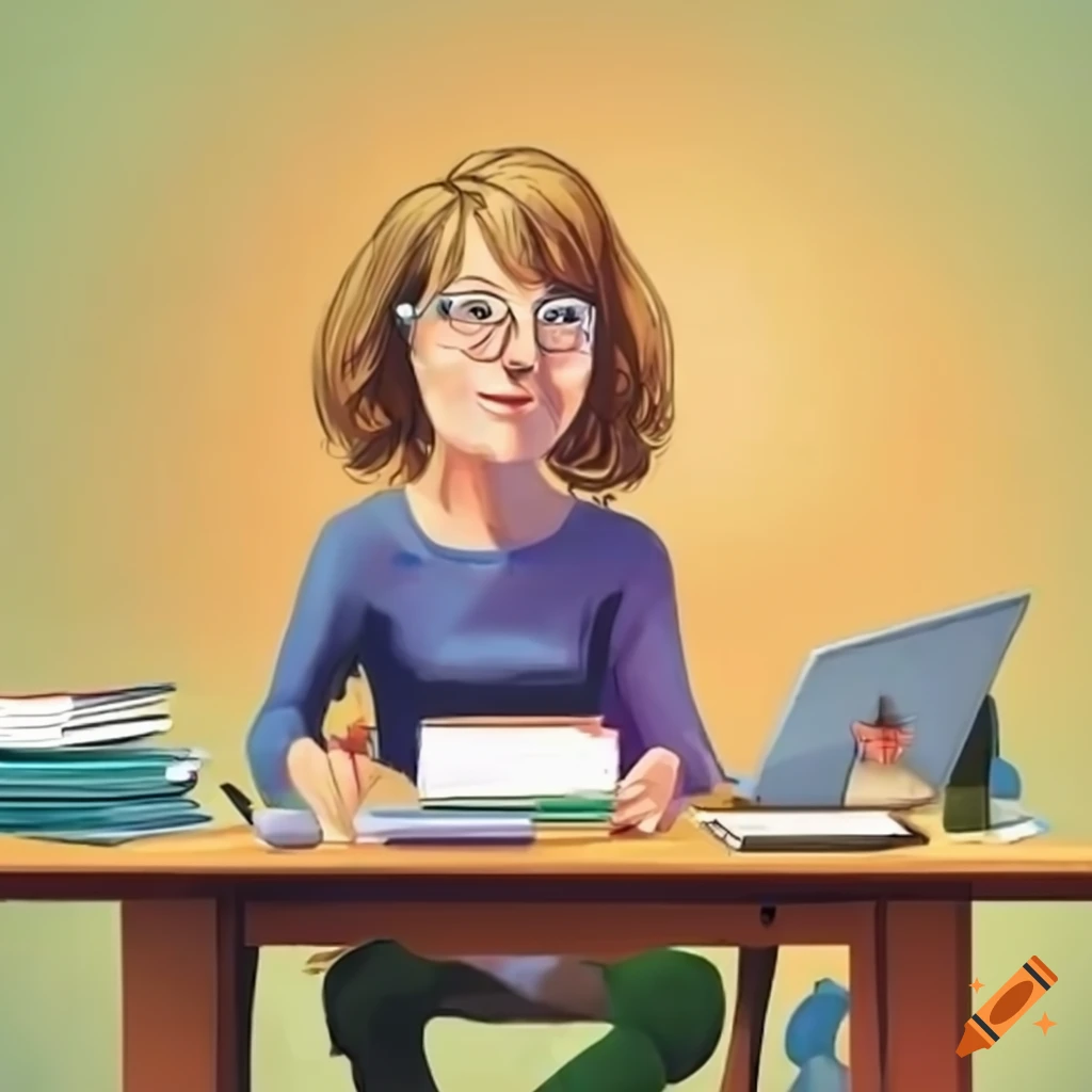 Cartoon image of anthropology professor with student at office desk on ...