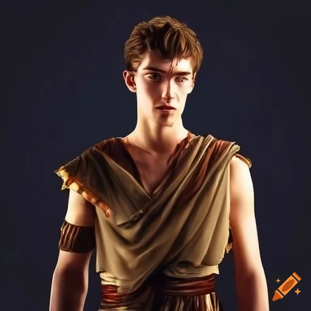 Handsome young warrior in ancient roman attire on Craiyon