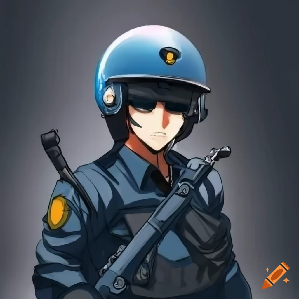 Anime motorcycle cop man with a helmet on Craiyon