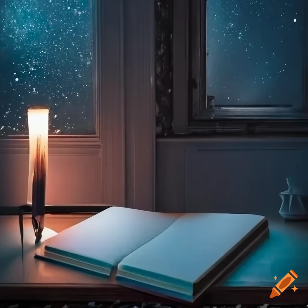 Quiet study scene with notebook and pen near an open window under a ...