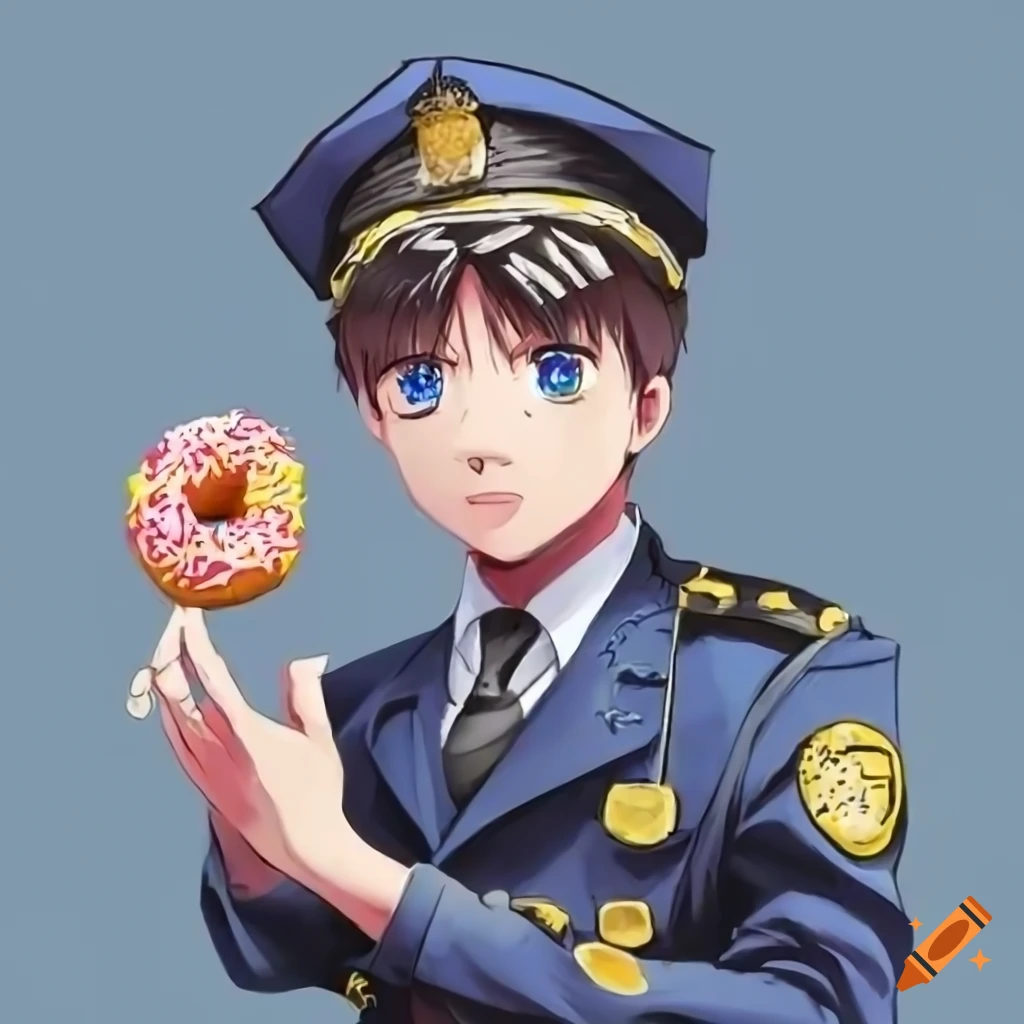 Anime chief policeman with a donut on Craiyon
