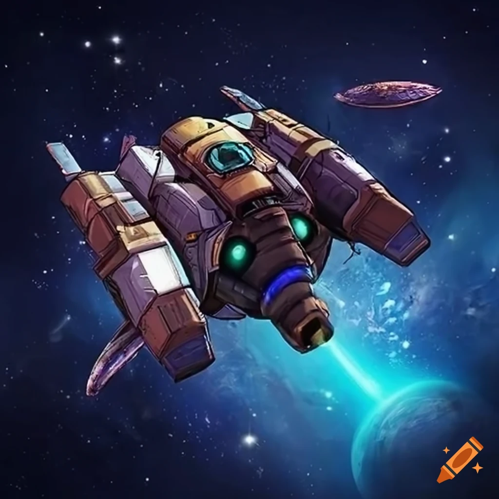 Futuristic scout spacecraft in outer space with a yugioh inspiration on Craiyon