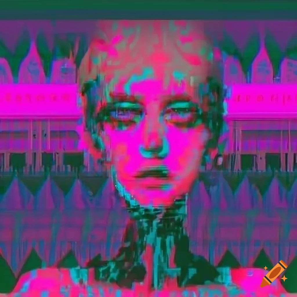 Glitchcore vaporwave lady on Craiyon