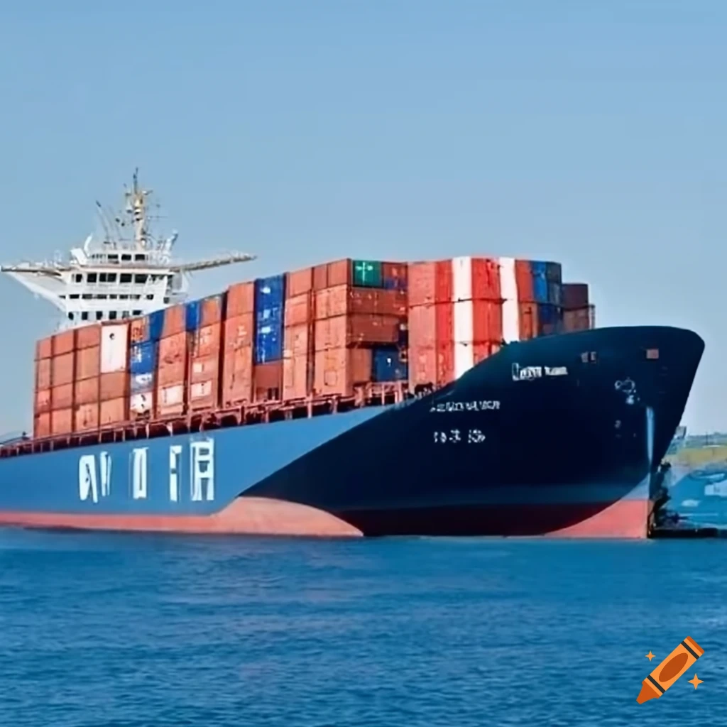 American flag container ship passing other ships at sea on Craiyon
