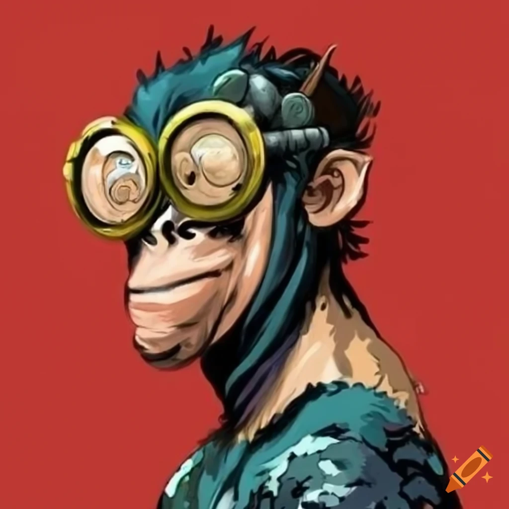 Ape wearing steampunk goggles in Marvel comic style on Craiyon