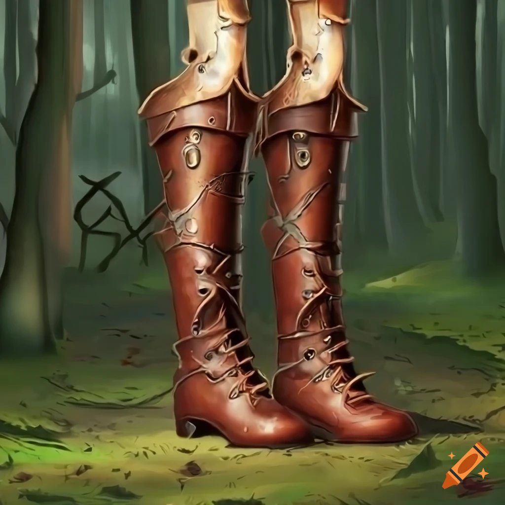 Medieval leather boots against a forest backdrop on Craiyon