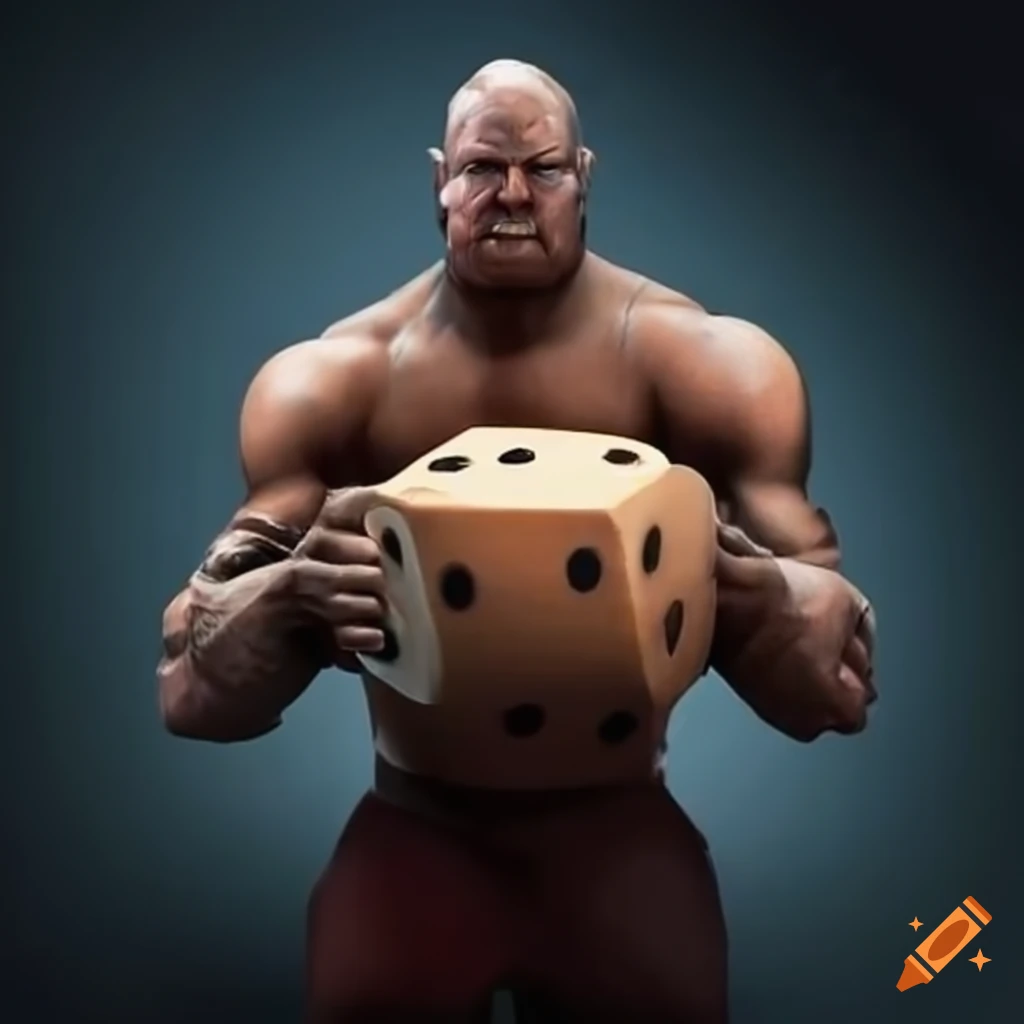 Strongman lifting heavy dice on Craiyon