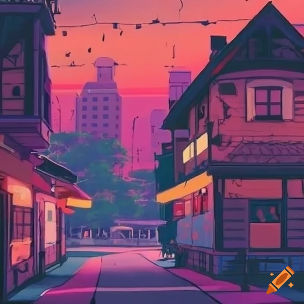Retro anime aesthetic village scene on Craiyon