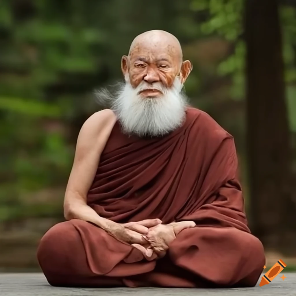 Very old zen monk with a long white beard on Craiyon