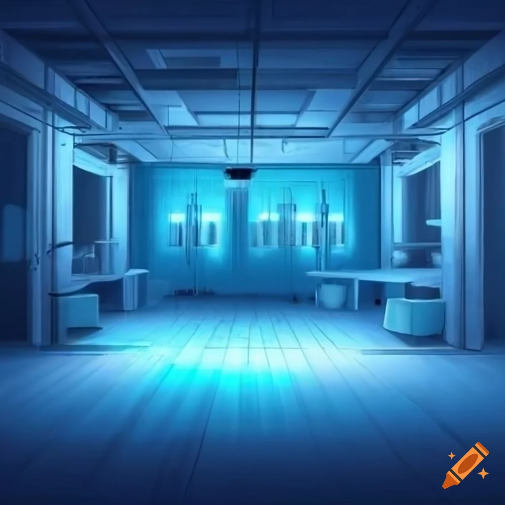 Empty laboratory with blue and white lights on Craiyon