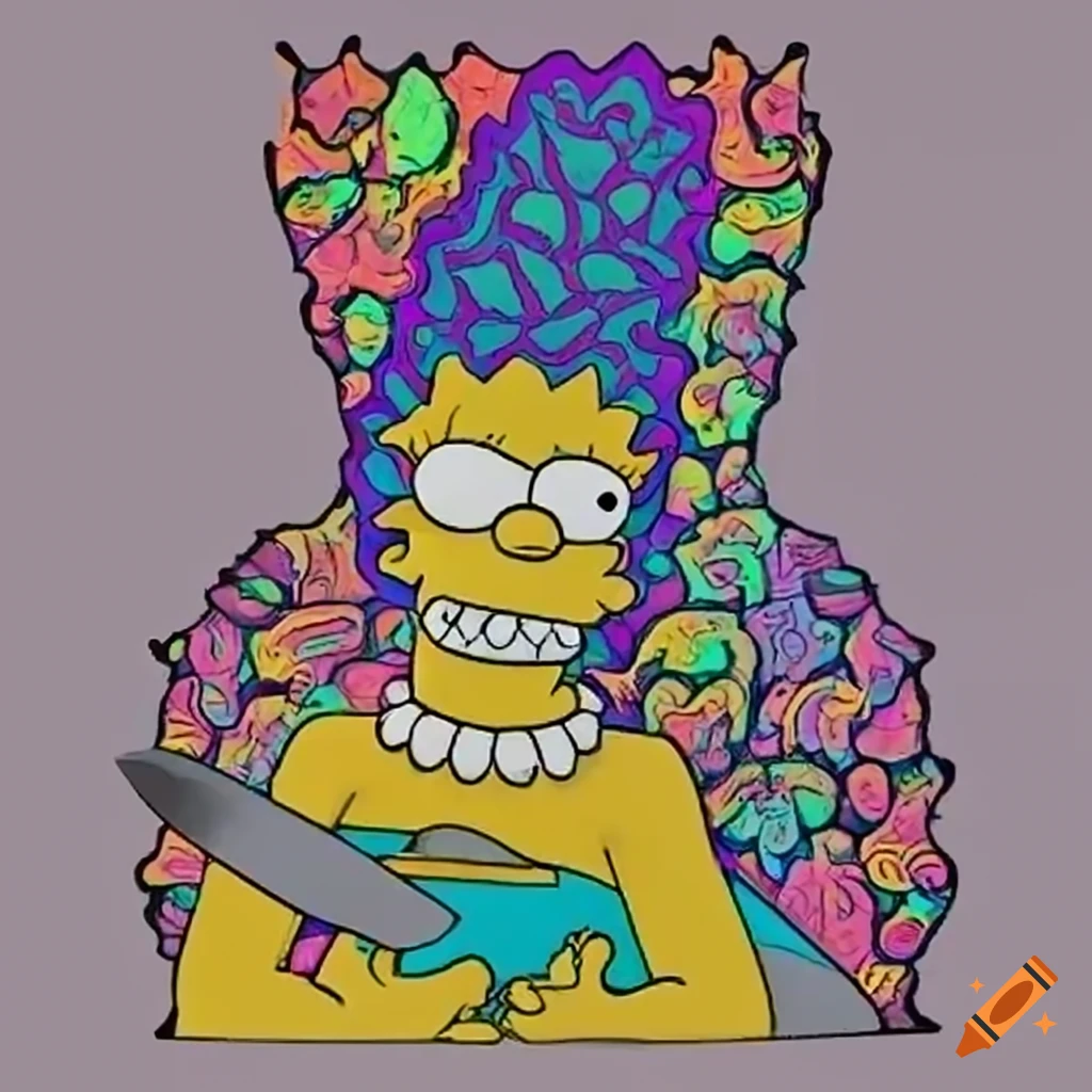 Lisa Simpson with a knife in a psychedelic style on Craiyon