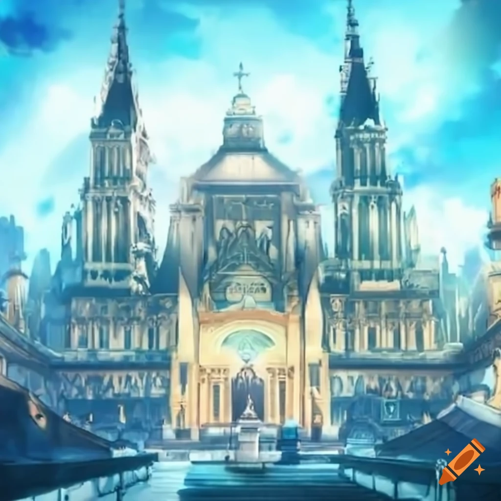 Anime religious elven city with royal palace and grand church on Craiyon