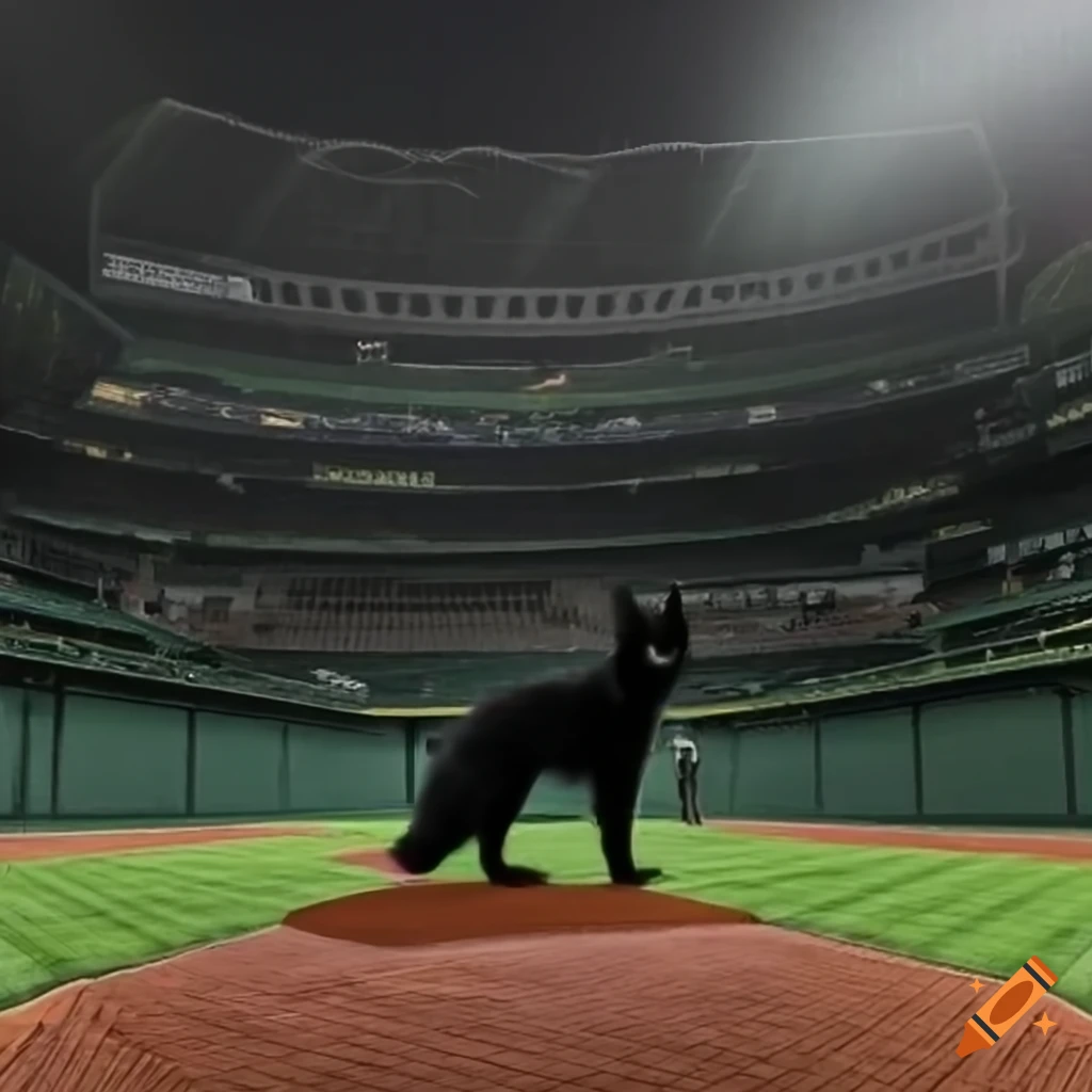 Black cats playing baseball in a stadium on Craiyon