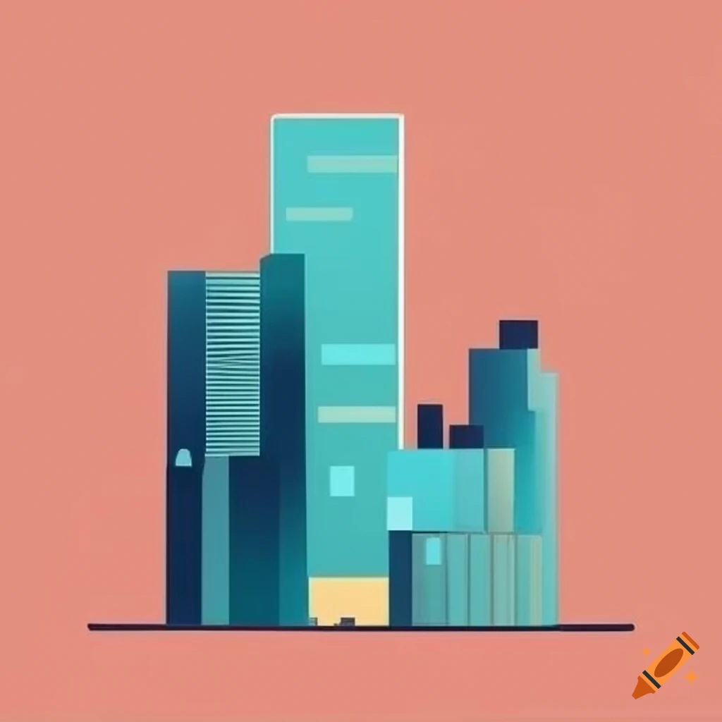 Cityscape depicted in Noma Bar minimalist illustration style on Craiyon
