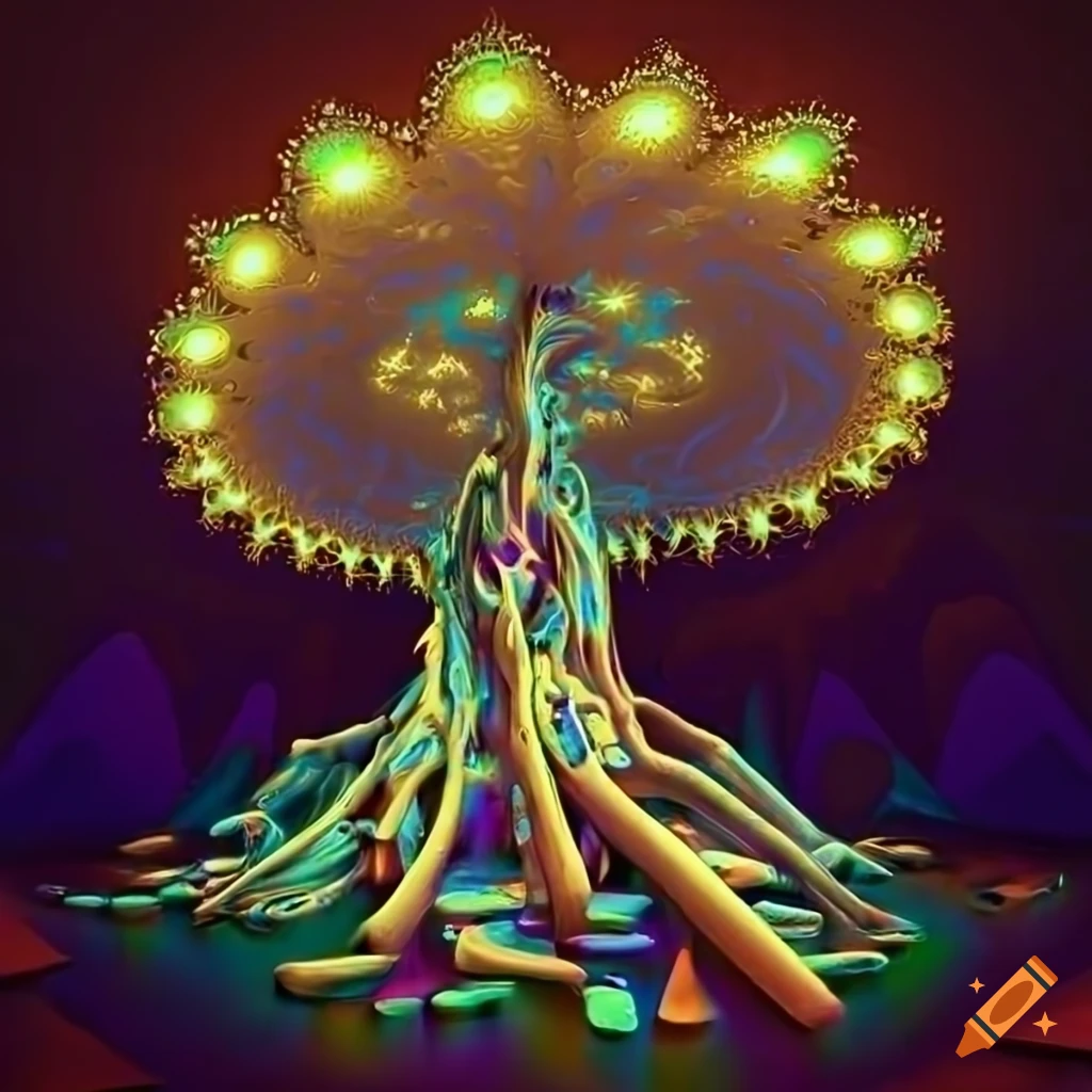 Psychedelic alien tree art in retro-futuristic style on Craiyon