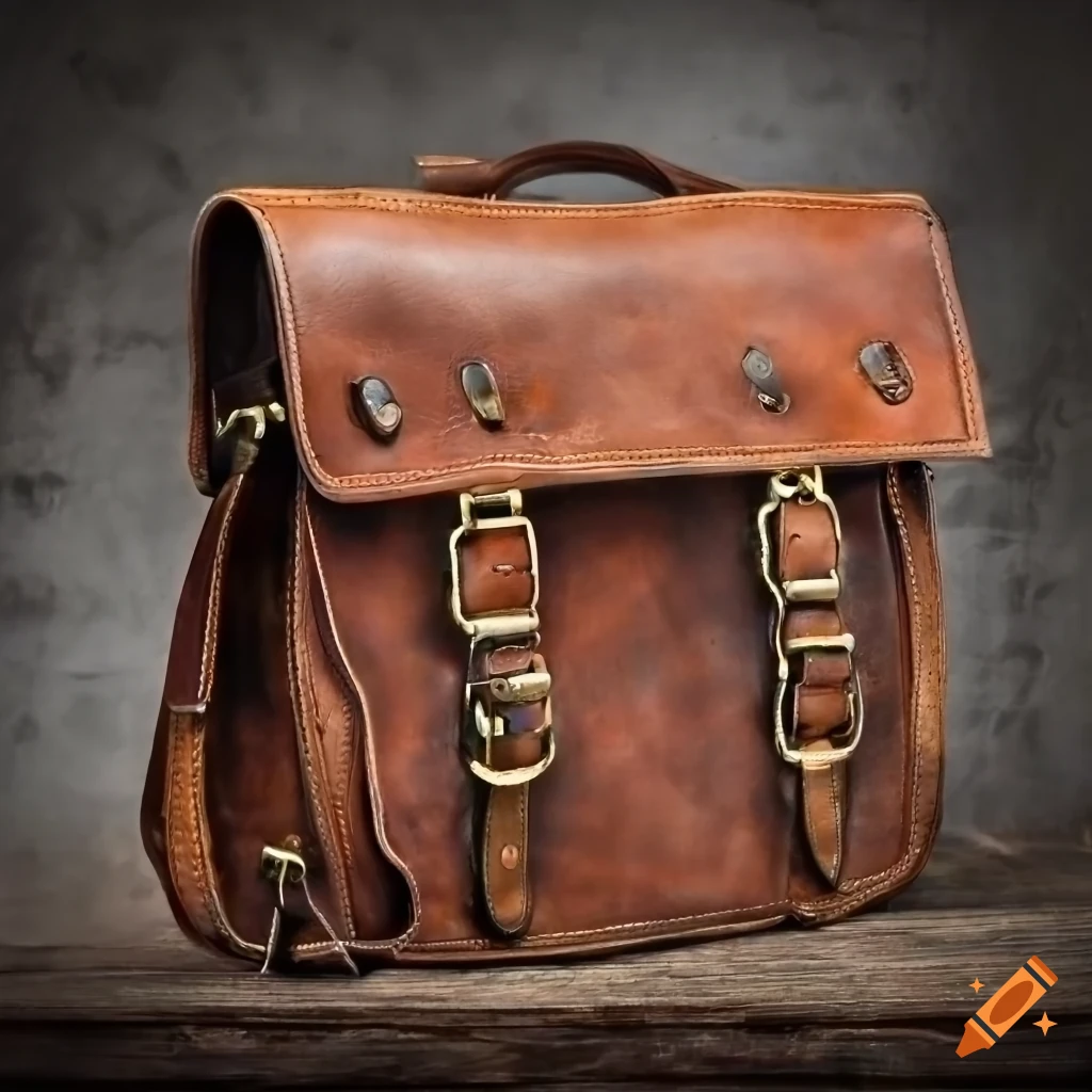 Old leather satchel on Craiyon