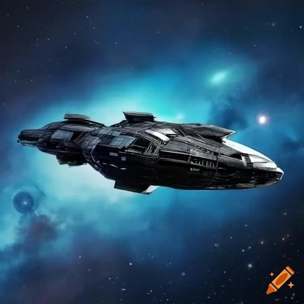 Hawk-like starship in space from the side view on Craiyon