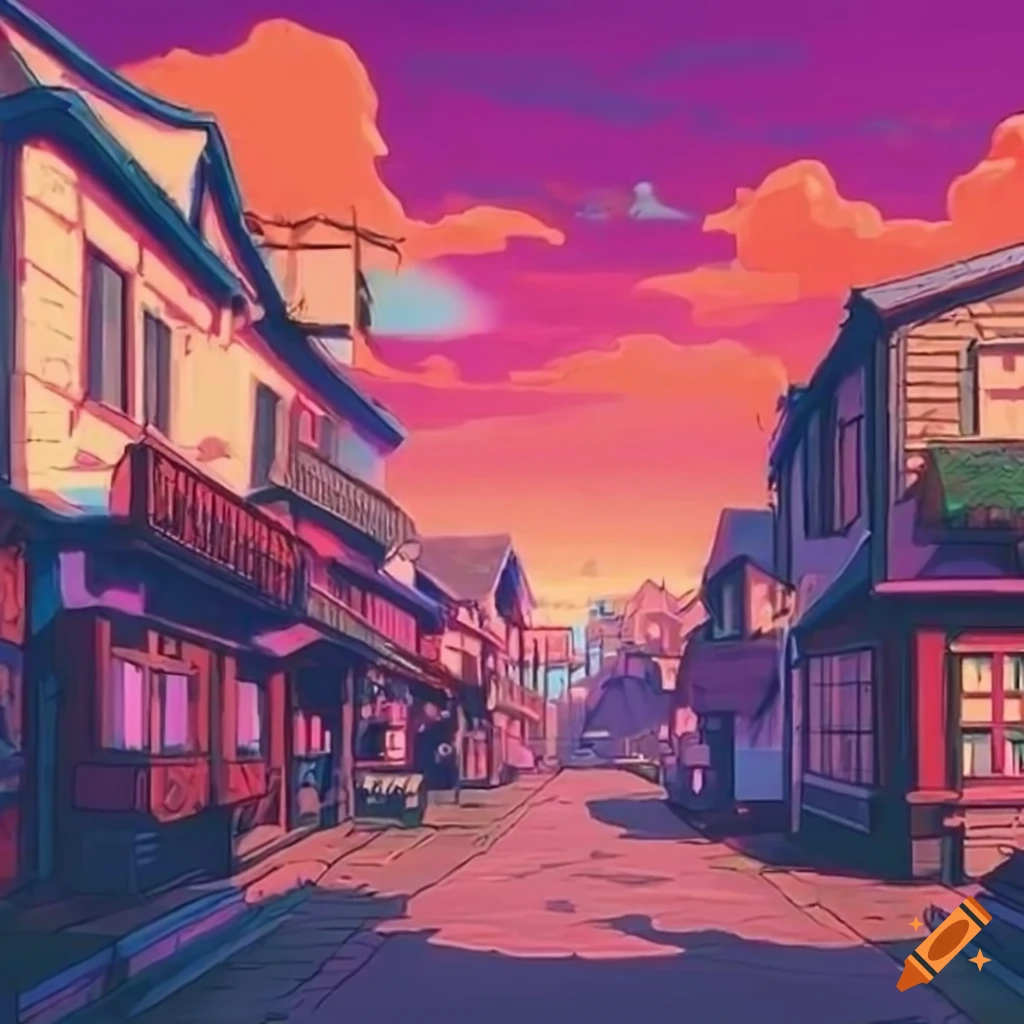 Retro anime-inspired village scene on Craiyon