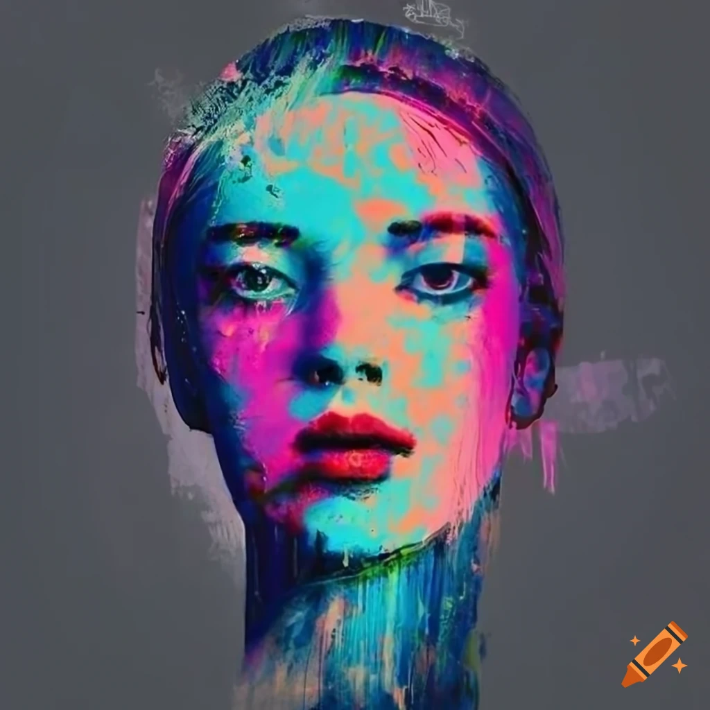 Neo-pop surreal portrait with spraypaint and grunge aesthetic featuring ...