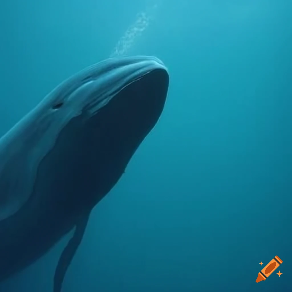 Blue whale swimming among fish and kelp in the ocean on Craiyon