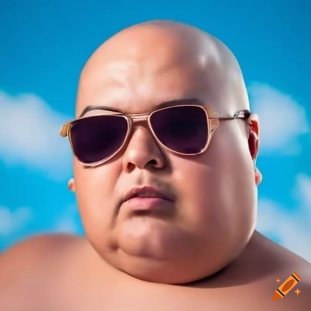 Bald hispanic man with sunglasses looking at a UFO in the sky on Craiyon