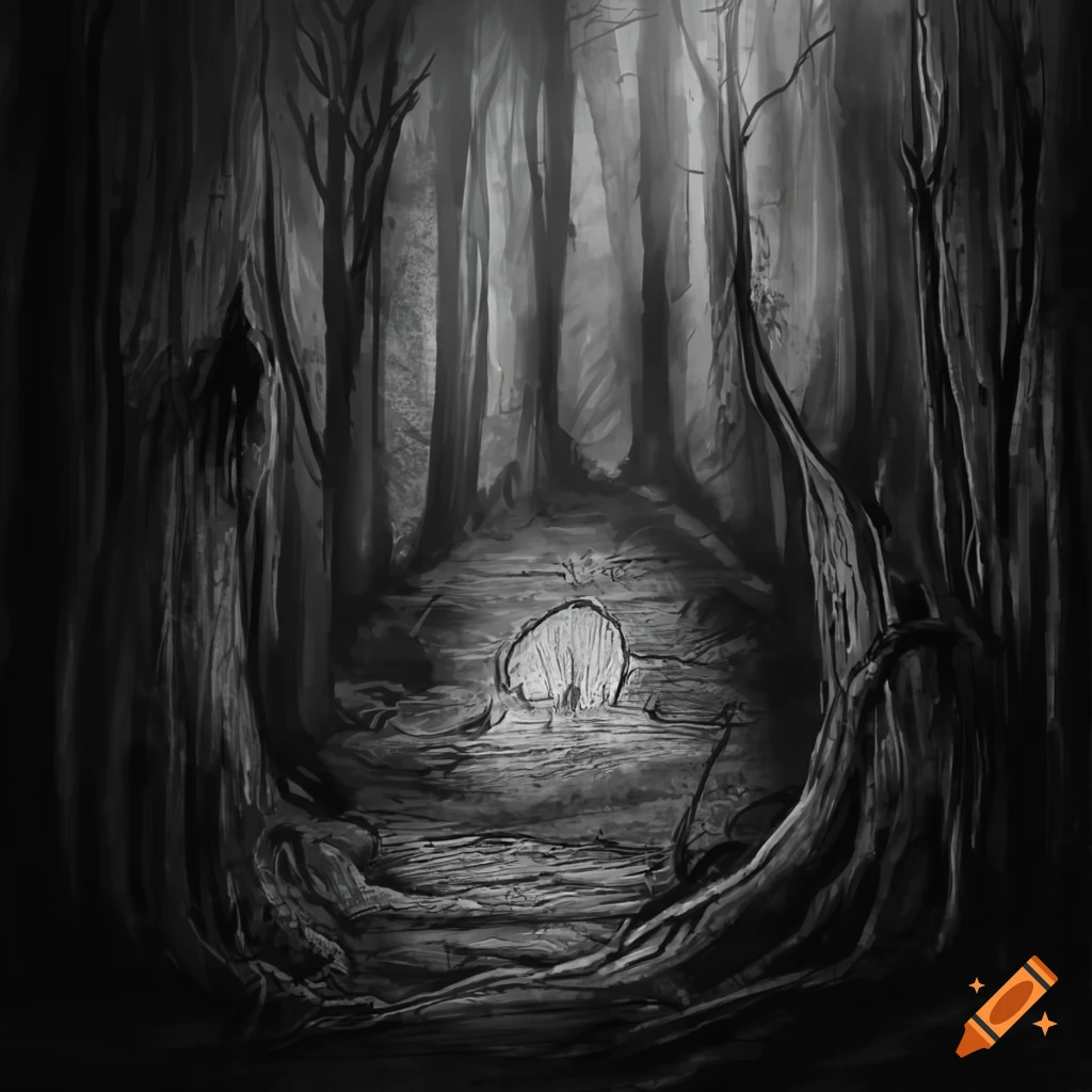 Sign in a creepy forest on Craiyon