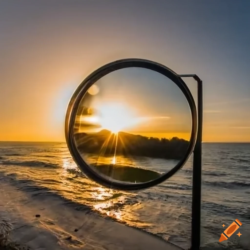 Beautiful sunset through a magnifying glass in a vhs frame on Craiyon