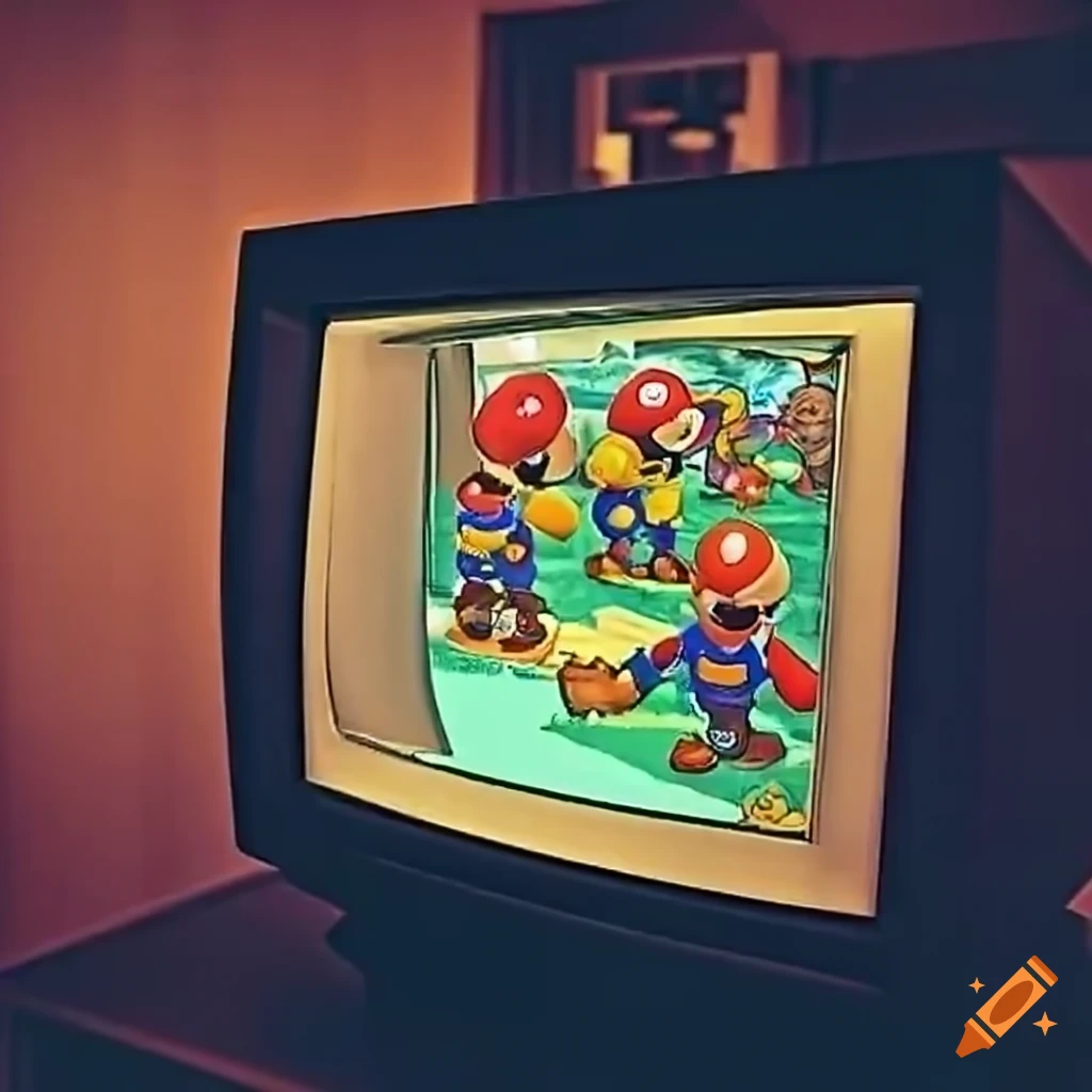 Super mario brothers gameplay on old crt tv on Craiyon