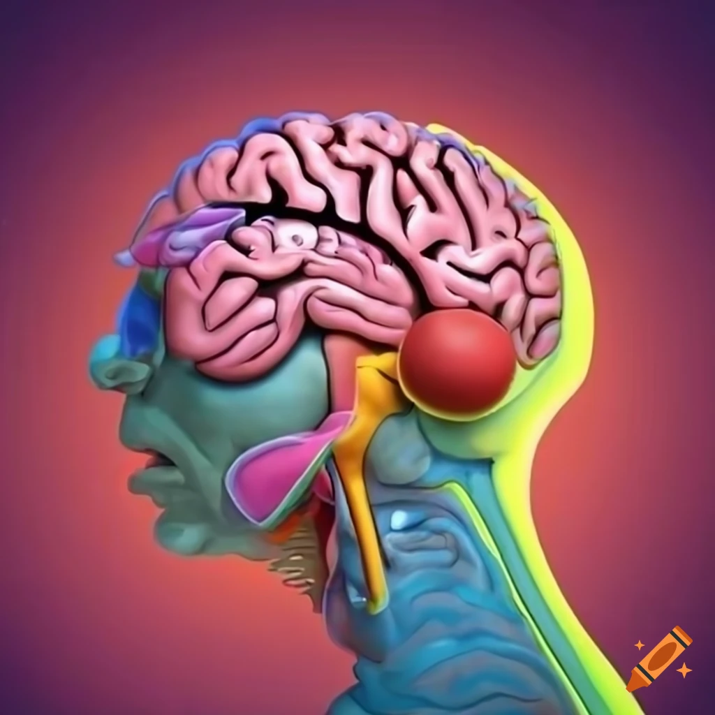 Cartoon anatomical brain with bulging eyes on Craiyon