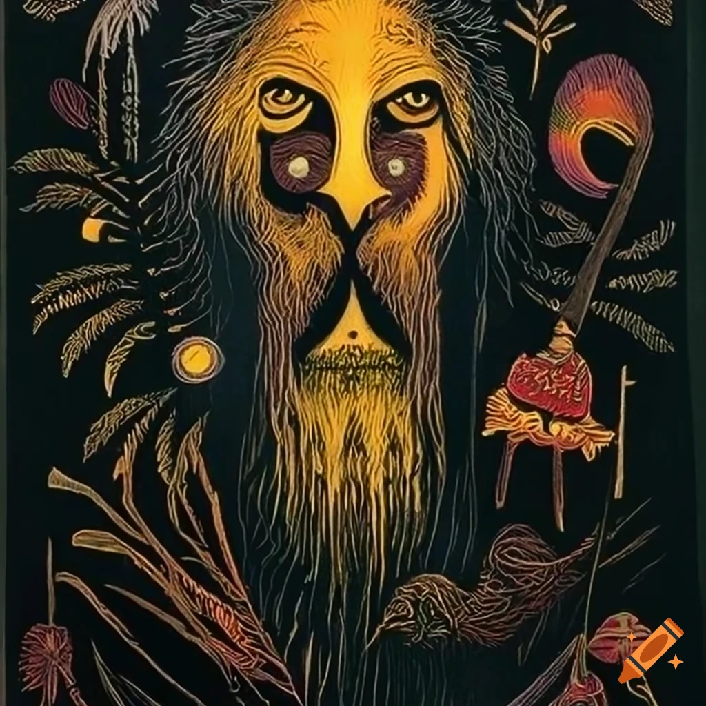 Baba Yaga serigraph blending different mythological motifs and spirit ...