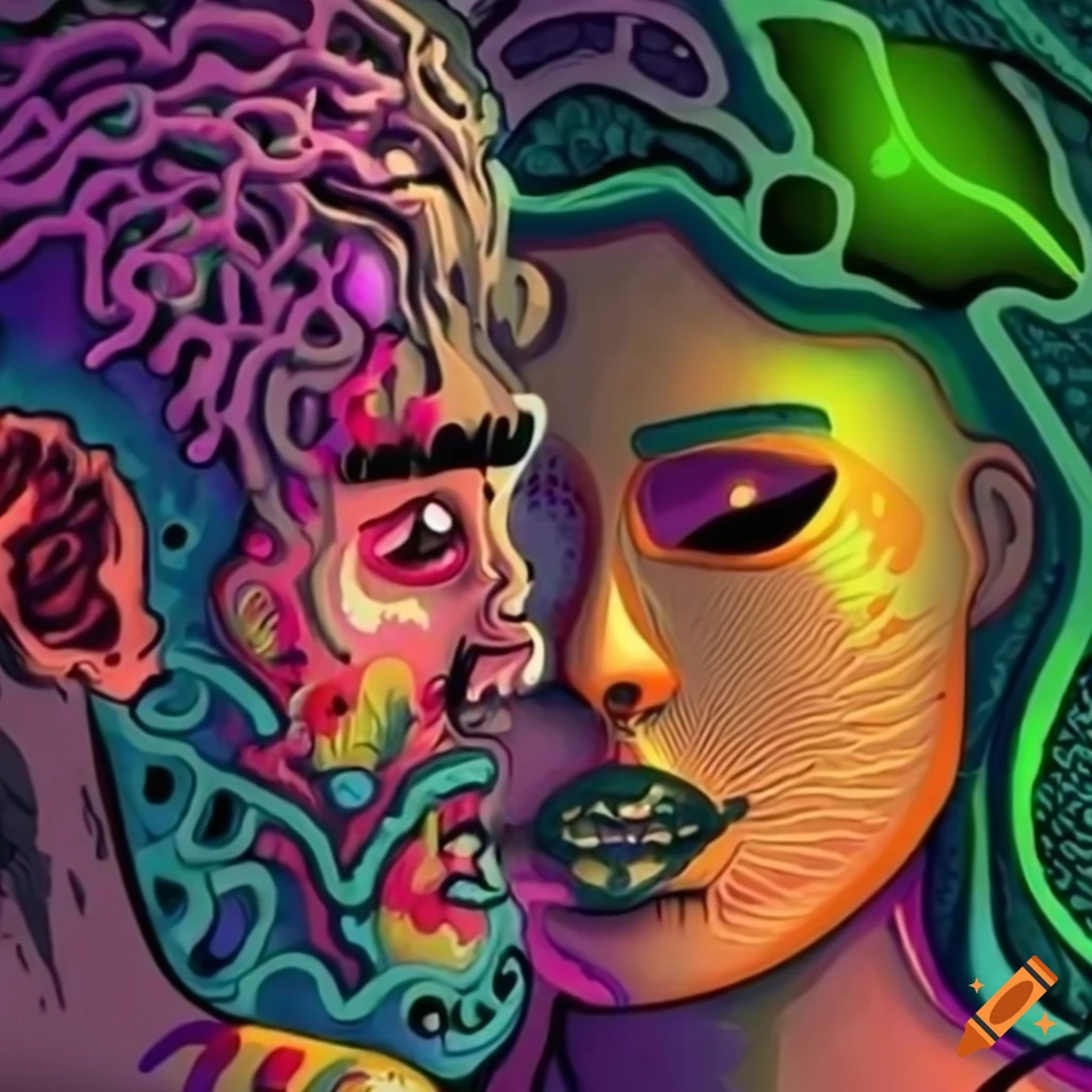 Psychedelic man and woman in a cave on Craiyon