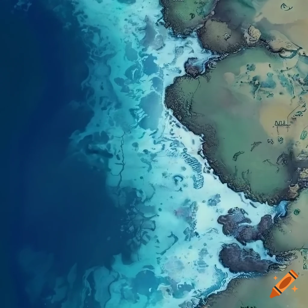 Ocean and beach landscape from above for rpg map on Craiyon