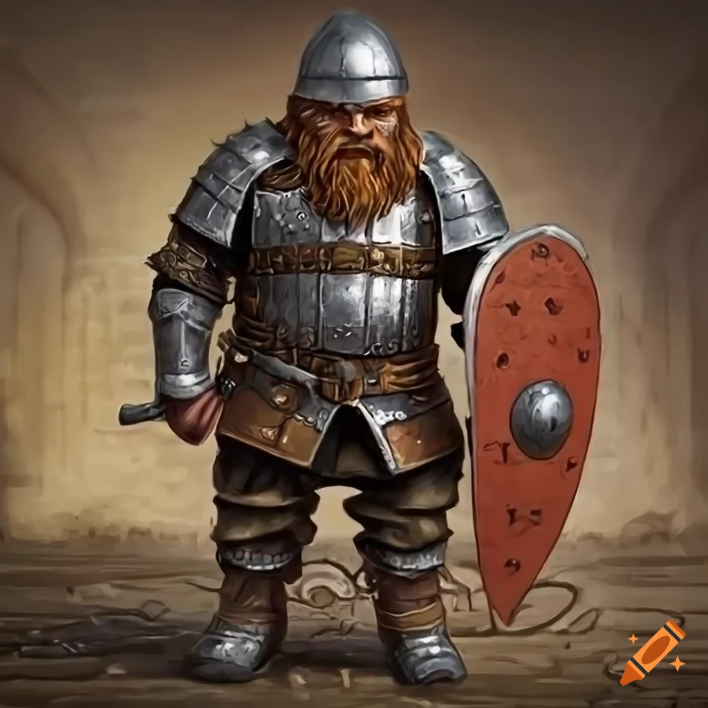 Realistic dwarf medieval soldier in mithril armor exploring ancient ...