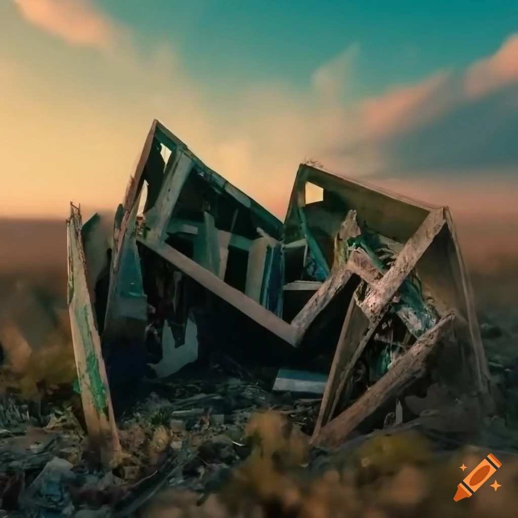 Destroyed altar in junk garbage web in a post-apocalyptic landscape on ...