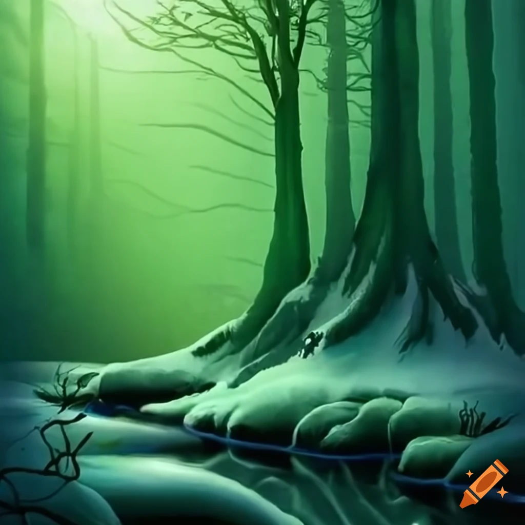 Green winter scene on Craiyon